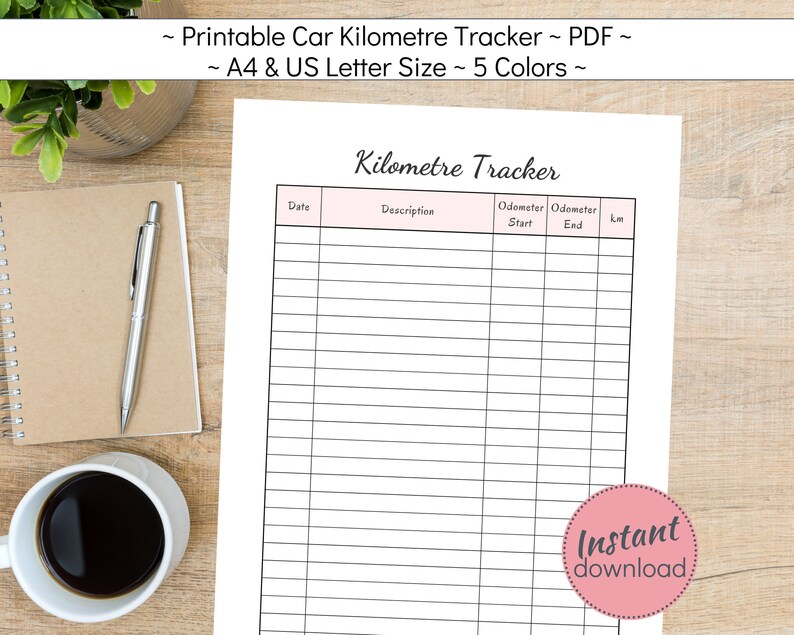 Printable Vehicle Kilometre Log Book, Travel Distance Logbook, Business ...