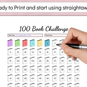 100 Book Challenge Tracker Printable, Booklover Reading Goals, Book ...