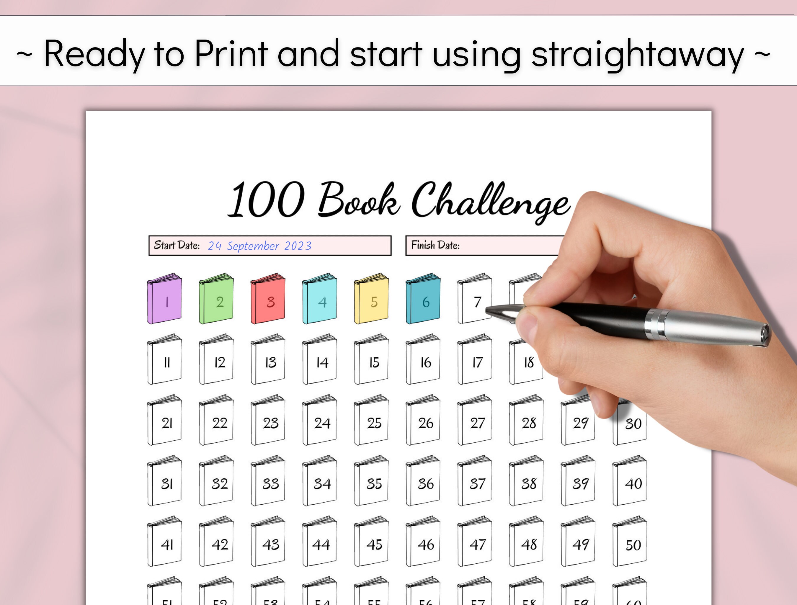 100 Book Challenge Tracker Printable Booklover Reading Goals - Etsy