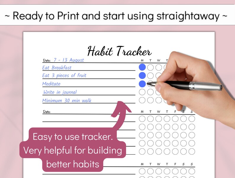 Weekly Routine Tracker Printable, Habit Tracker, 7 Day Habit Challenge ...