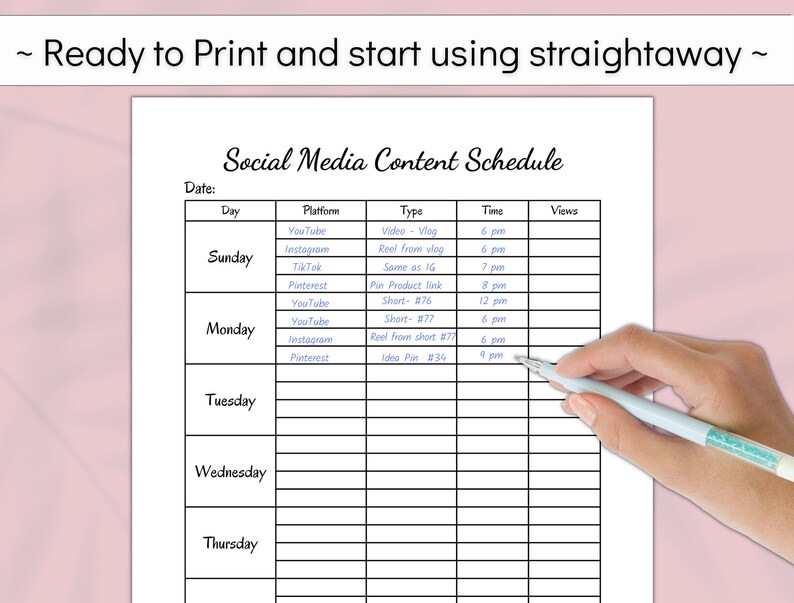 Social Media Content Planner Printable Youtube Tiktok - Etsy