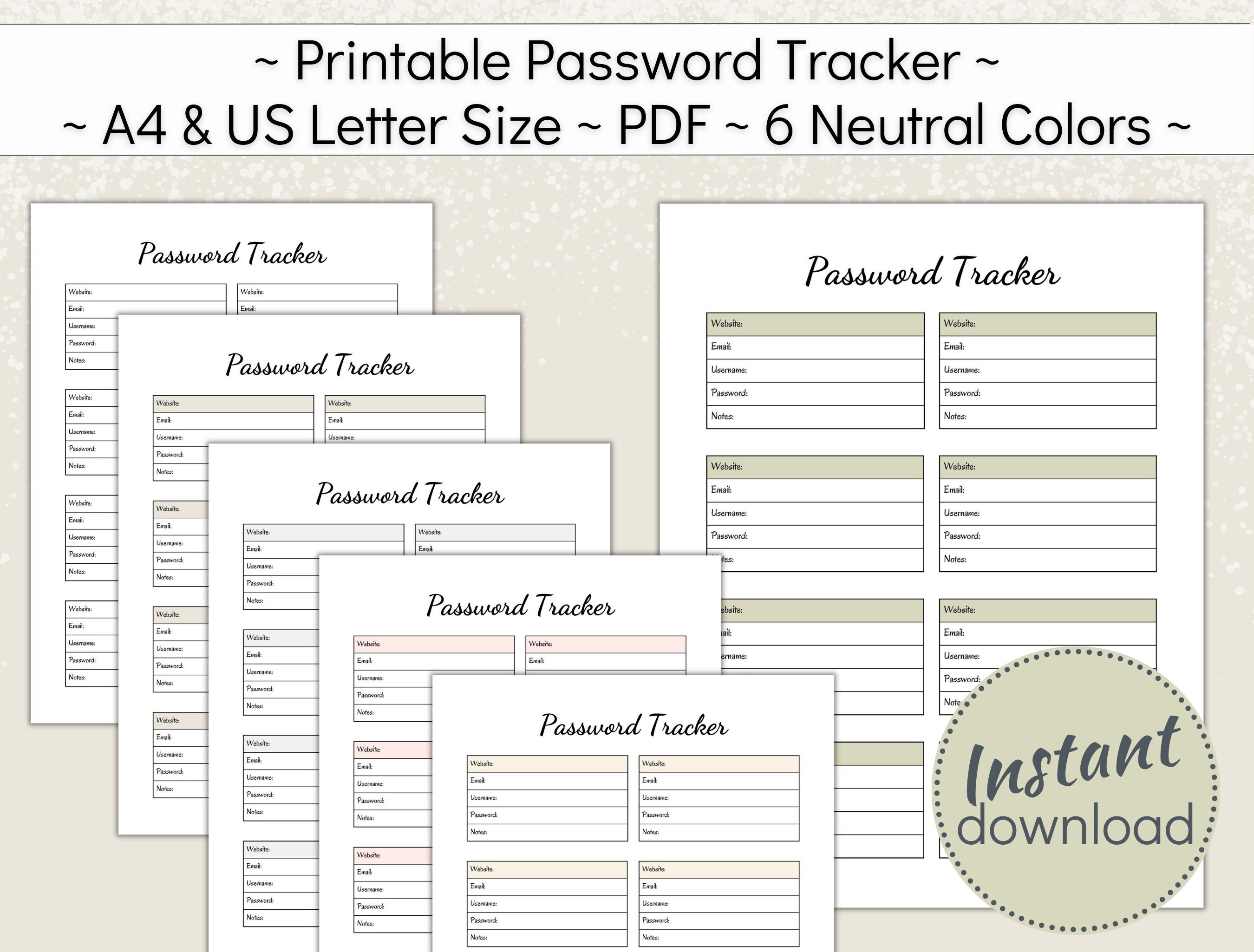 Password Tracker Printable, Website Login Details List, Online Account ...