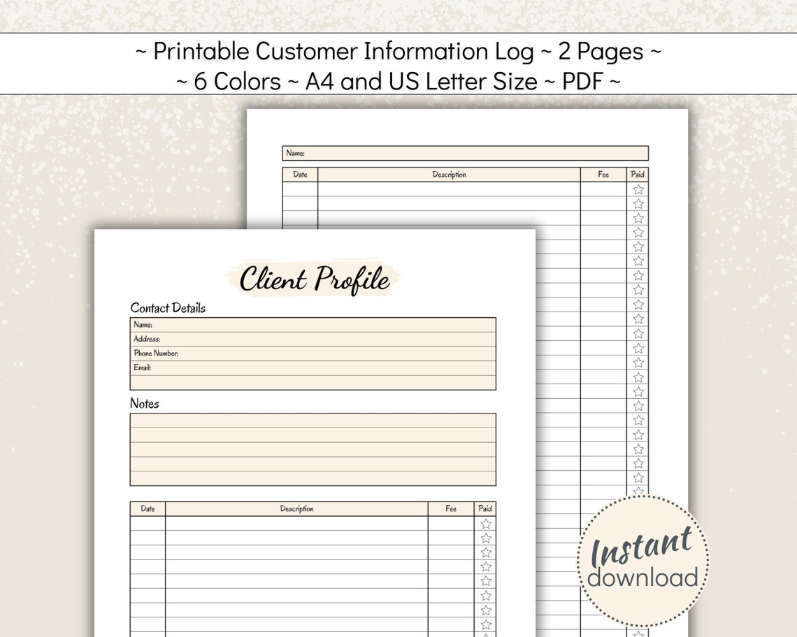 Printable Client Profile, Customer Information Sheet for Hair and ...