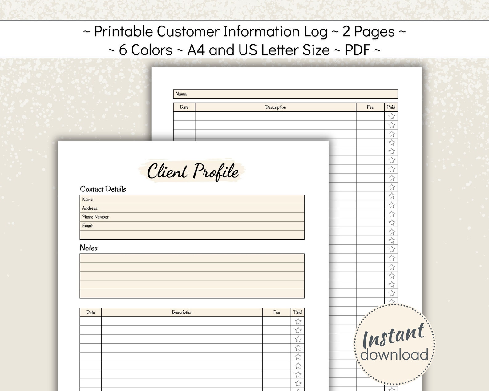 Printable Client Profile, Customer Information Sheet for Hair and ...