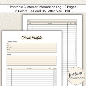 Printable Client Profile, Customer Information Sheet for Hair and ...