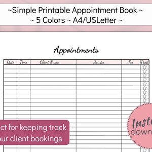 Printable Client Appointment Tracker Simple Customer Meeting - Etsy