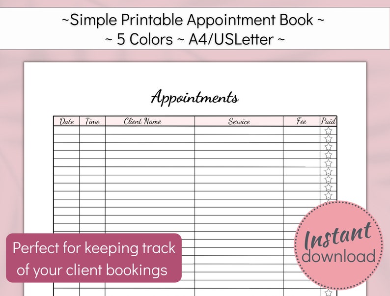 Printable Client Appointment Tracker Simple Customer Meeting - Etsy