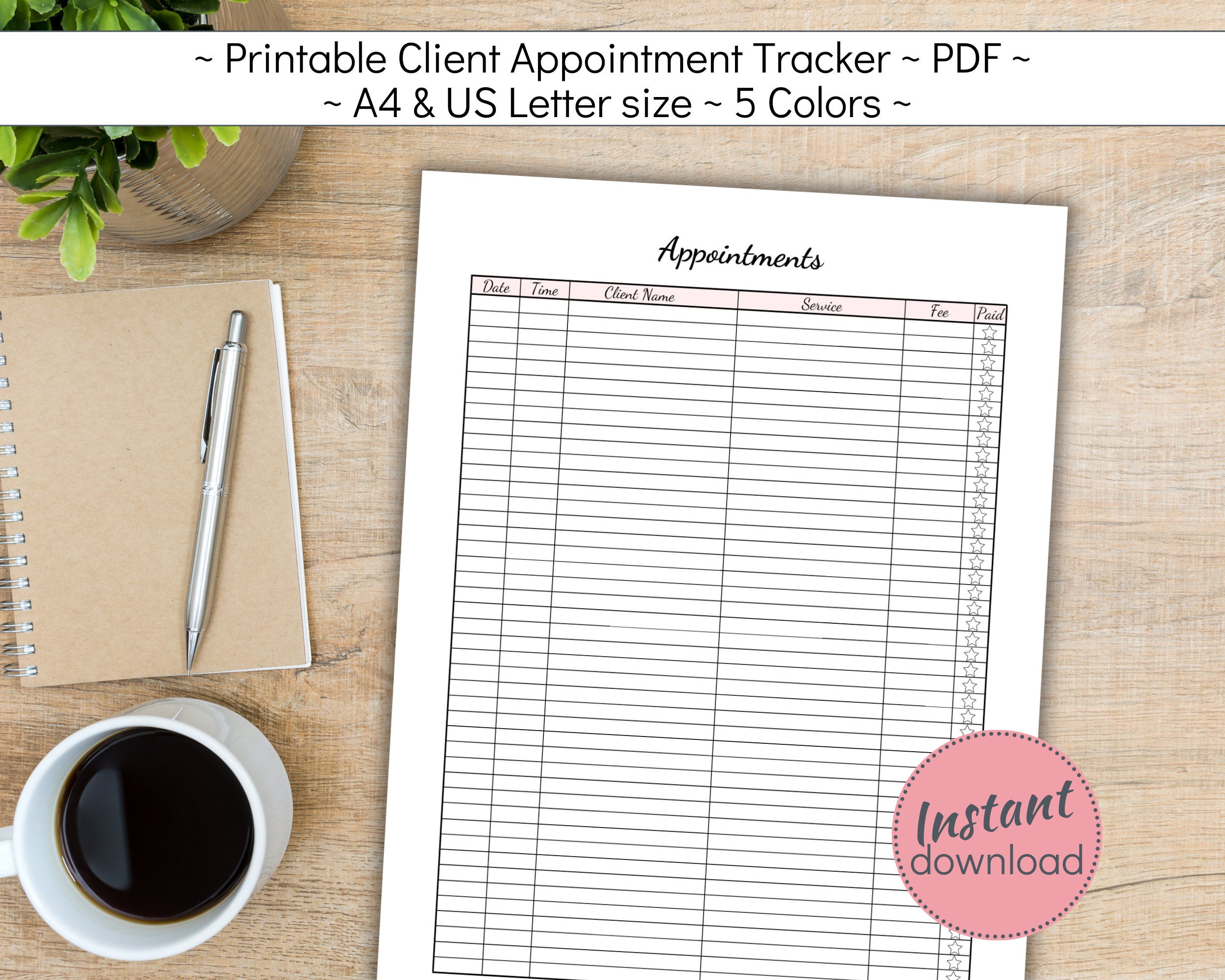 Printable Client Appointment Tracker, Simple Customer Meeting Schedule ...