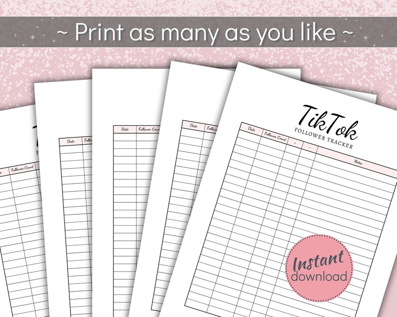 Tiktok Follower Tracker Printable: Social Media Growth Log (A4, US ...