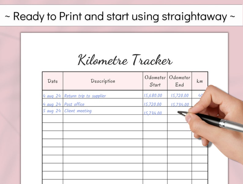 Printable Vehicle Kilometre Log Book Travel Distance Logbook - Etsy