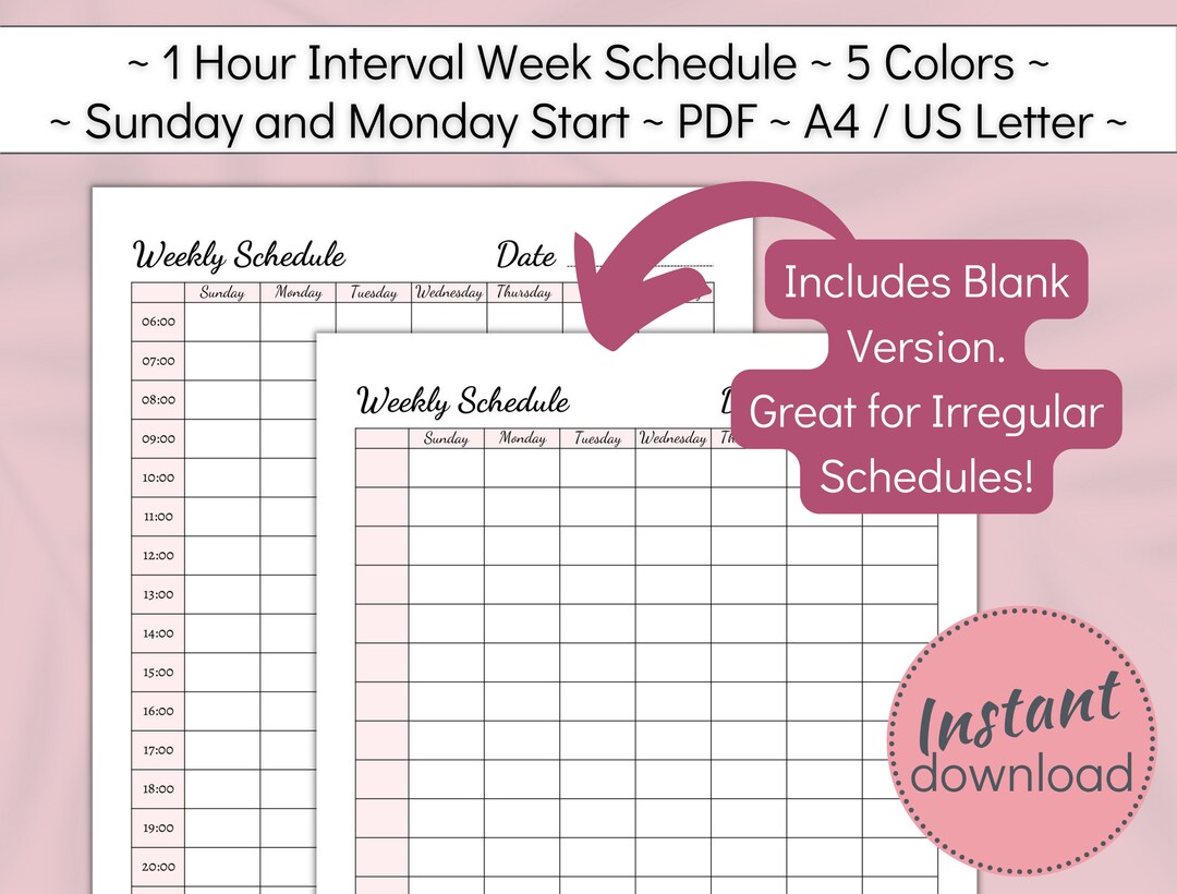1 Hour Weekly to Do List Printable on 1 Page, Minimalist Overview Week ...