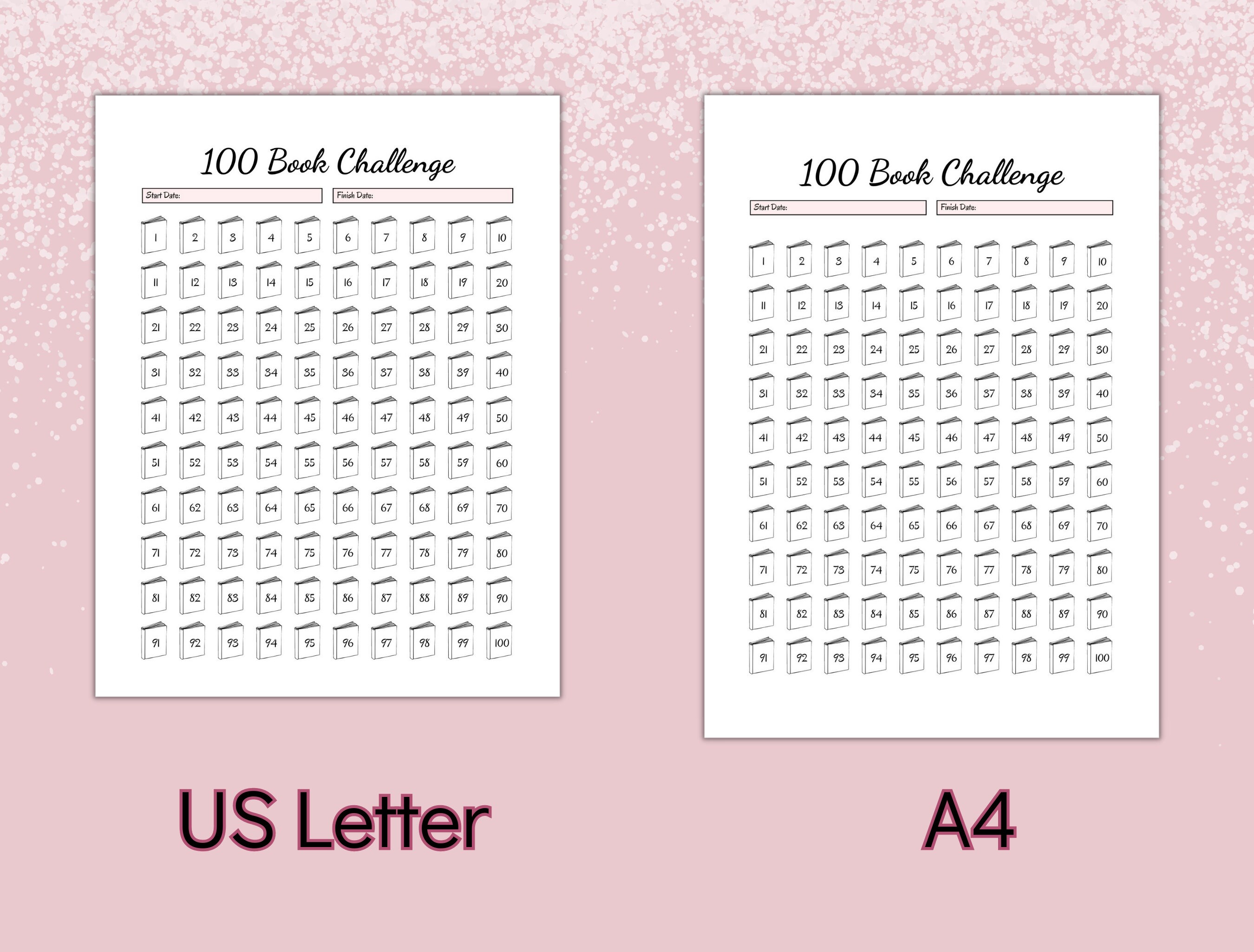 100 Book Challenge Tracker Printable, Booklover Reading Goals, Book ...