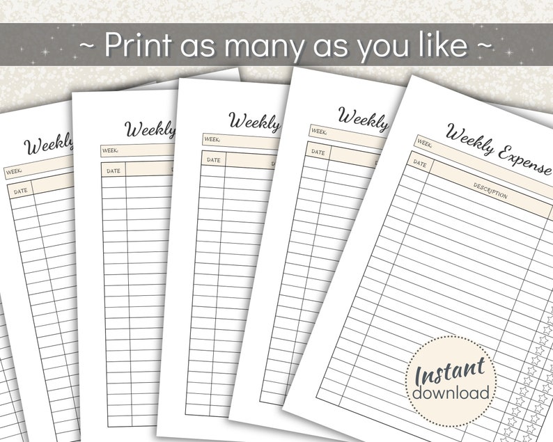 Weekly Expense Log Printable, Spending Habit Tracker, Business or ...