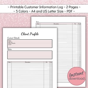 Printable Client Profile, Customer Information Sheet for Hair and ...