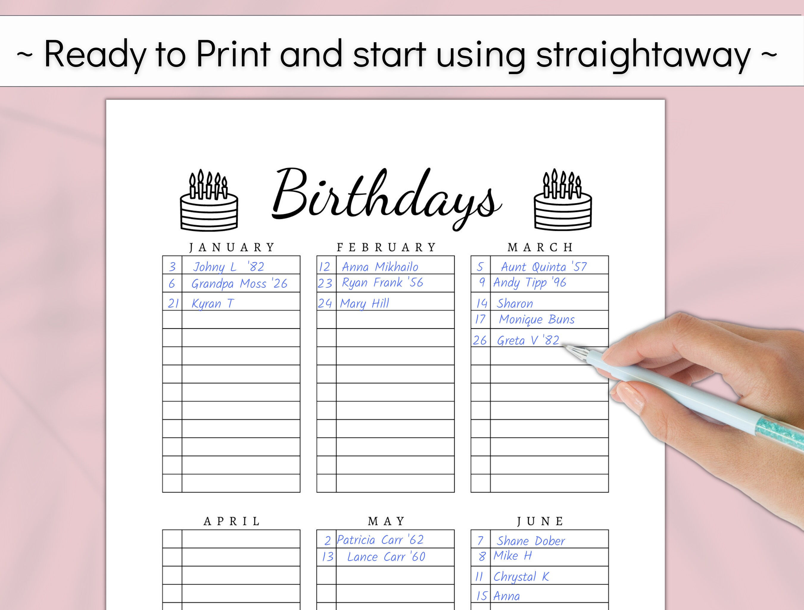 Printable 2-page Birthday Reminder, Natal Day Tracker Colorful ...