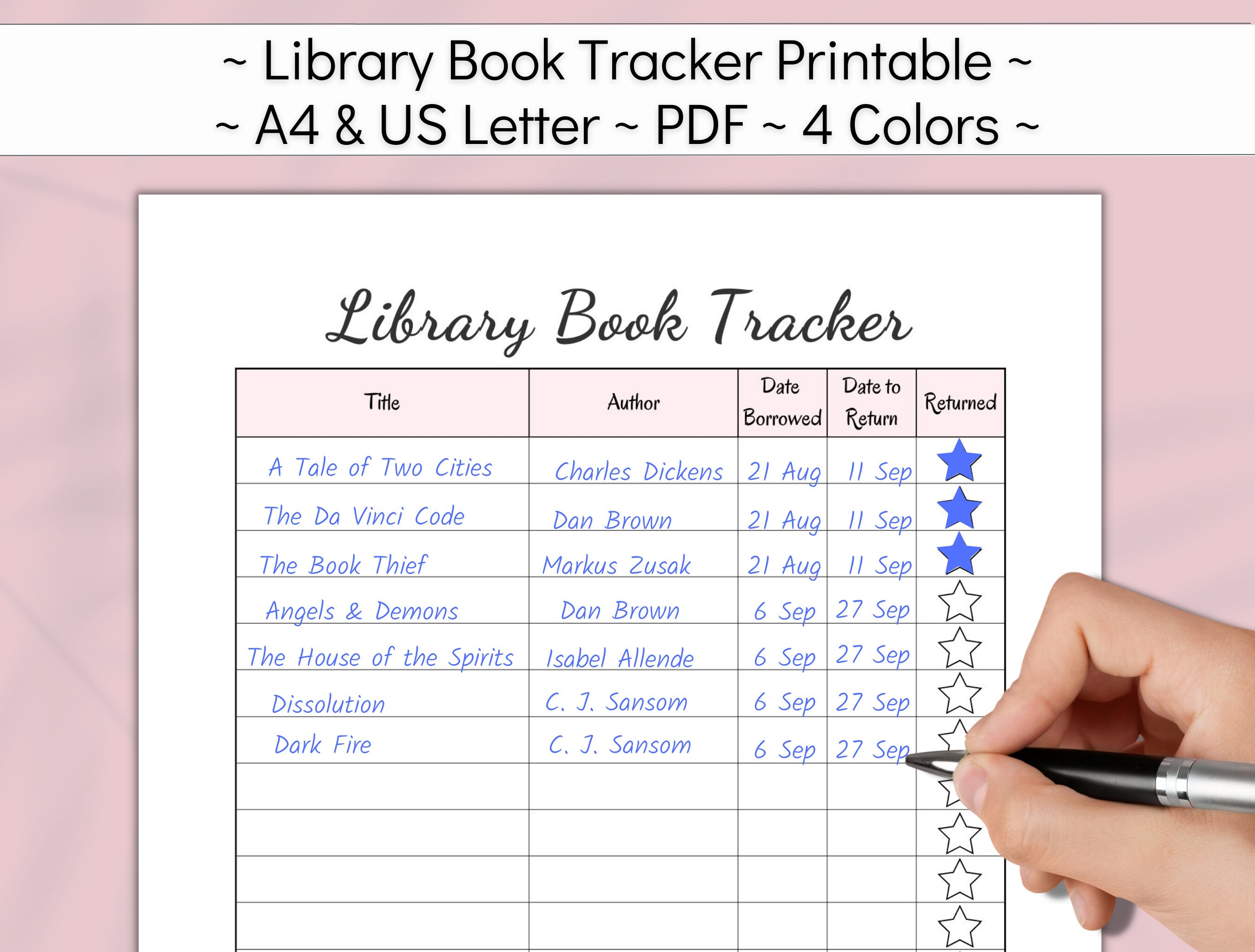 Library Book Tracker Printable, Book Borrow Lending Log, Return Due ...