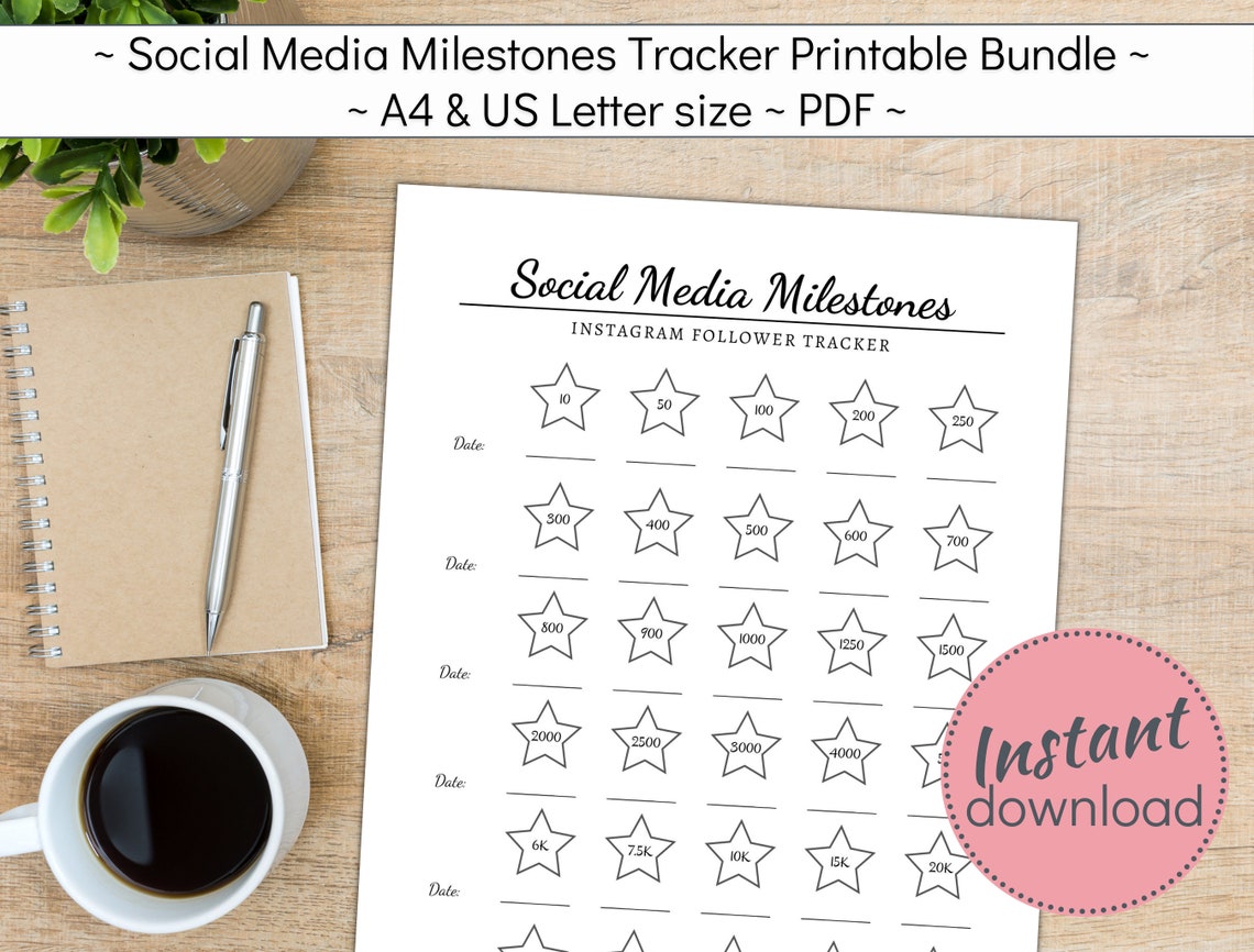 Social Media Milestones Tracker Printable Youtube Tiktok - Etsy