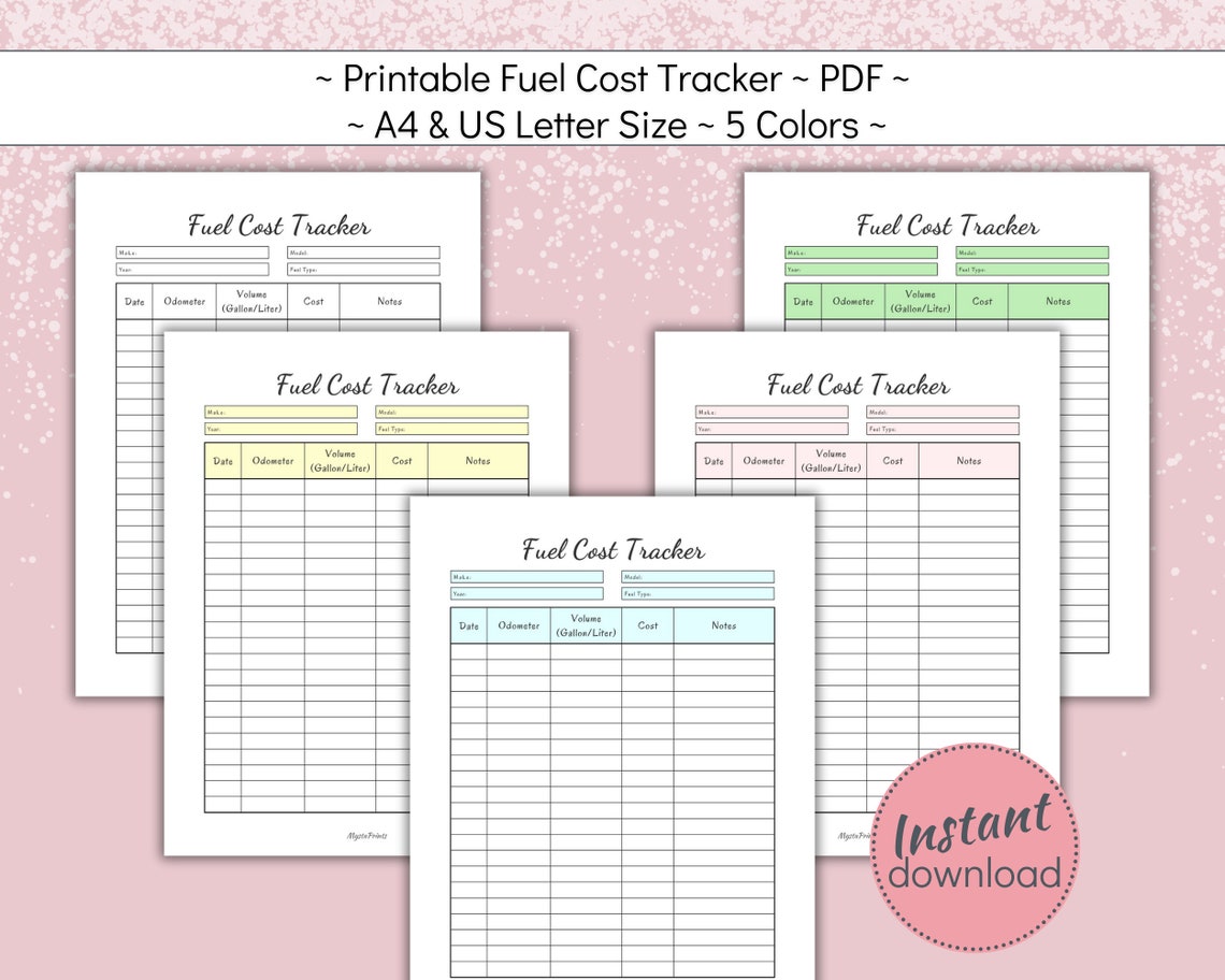 Fuel Cost Tracker Printable, Gas Price Log, Diesel Expense Logbook ...