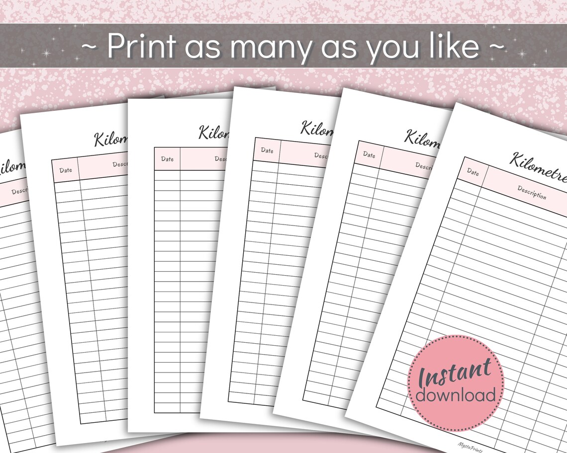 Printable Vehicle Kilometre Log Book, Travel Distance Logbook, Business ...