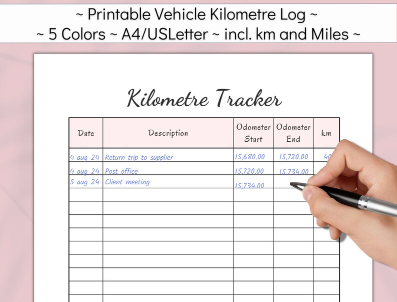 Printable Vehicle Kilometre Log Book Travel Distance Logbook - Etsy