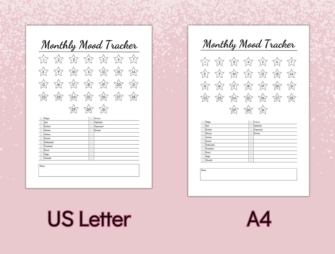 Monthly Mood Tracker Printable, Emotions Record, Wellness Journal, Self ...