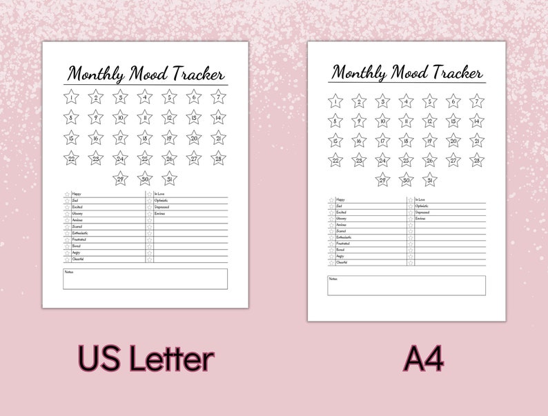 Monthly Mood Tracker Printable, Emotions Record, Wellness Journal, Self ...