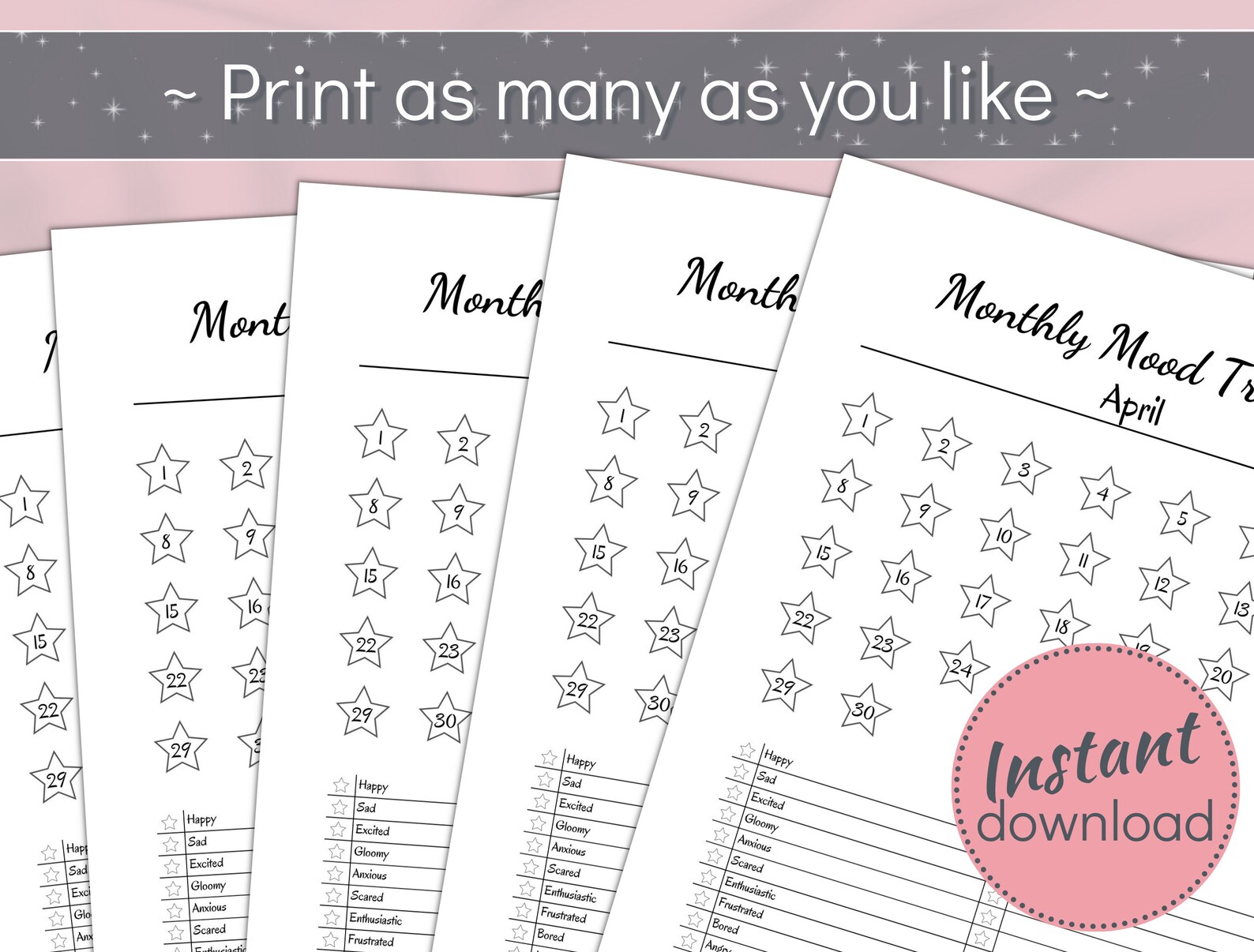 Mood Tracker Printable Bundle, Monthly Emotions Record, Wellness ...