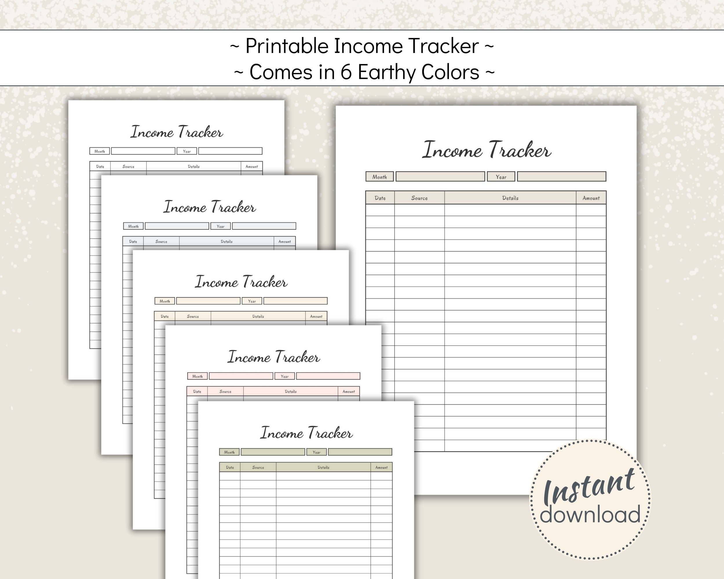 Printable Monthly Income Tracker, Financial Planner, Earnings Sheet ...