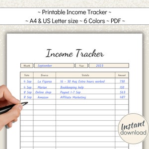 Printable Monthly Income Tracker, Financial Planner, Earnings Sheet ...