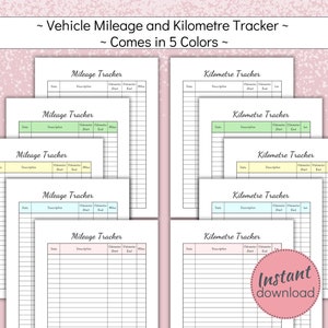 Printable Vehicle Kilometre Log Book, Travel Distance Logbook, Business ...