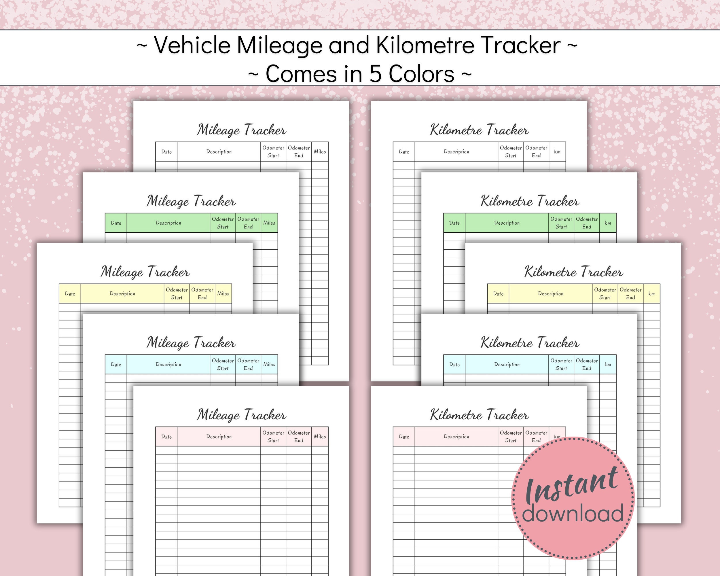 Printable Vehicle Kilometre Log Book, Travel Distance Logbook, Business ...