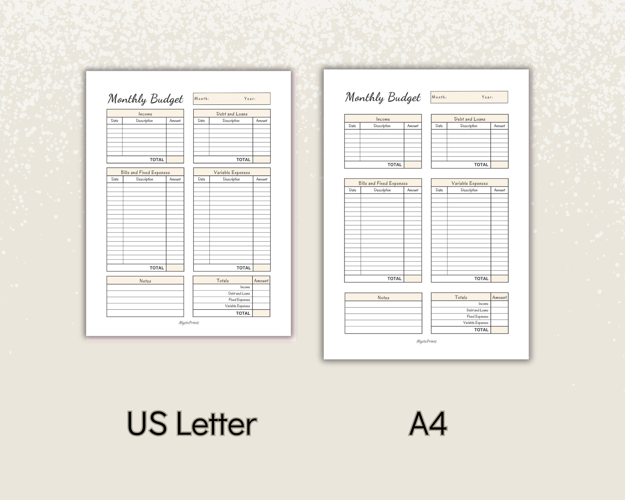 Printable Monthly Budget Planner: Income & Expense Tracker (A4, US ...
