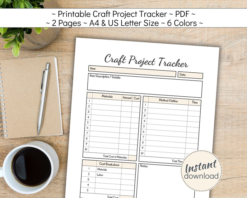 Printable Artisan Project Tracker, Craft Creation Planner, How to ...