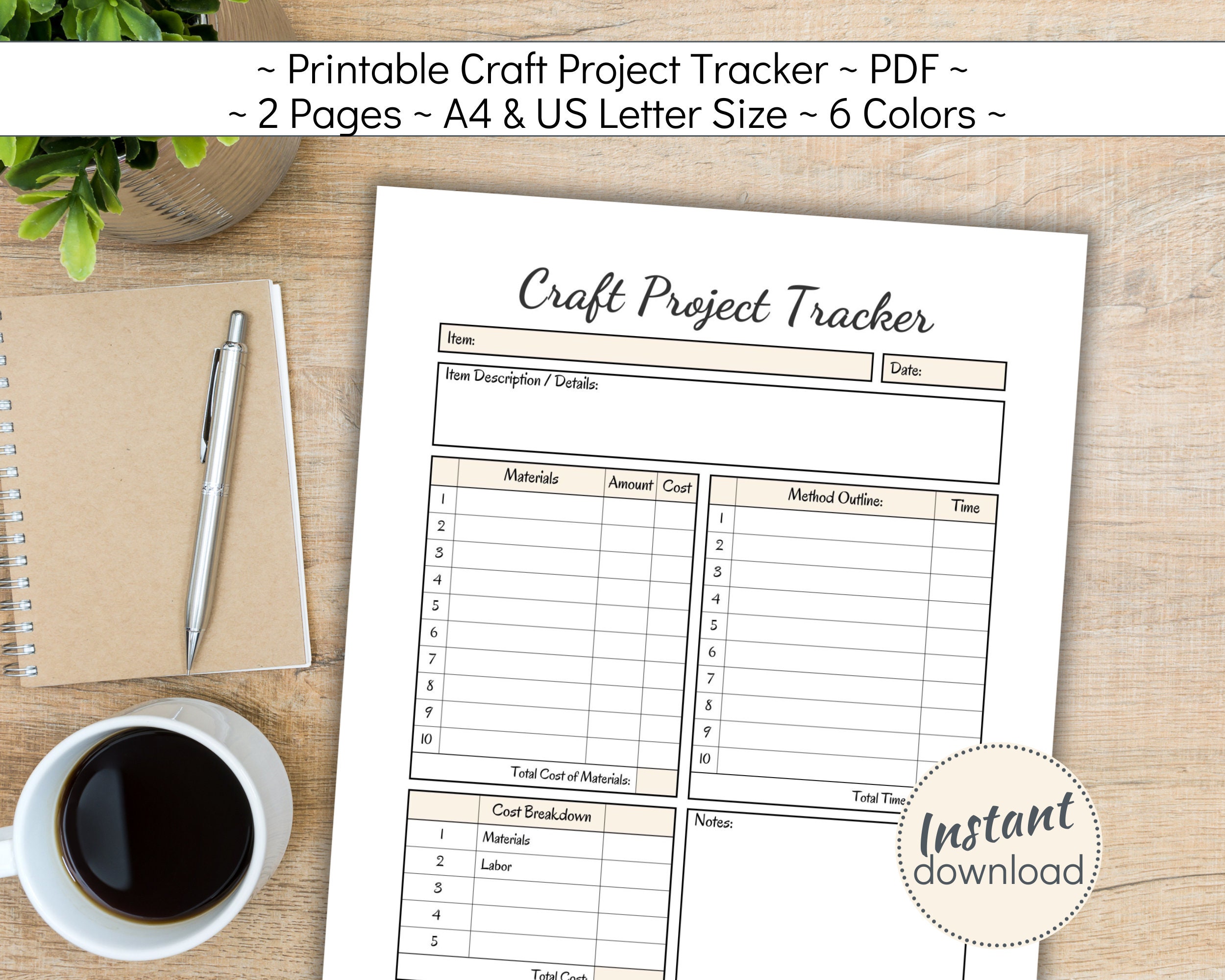 Printable Artisan Project Tracker, Craft Creation Planner, How to ...