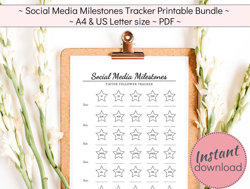 Social Media Milestones Tracker Printable Youtube Tiktok - Etsy
