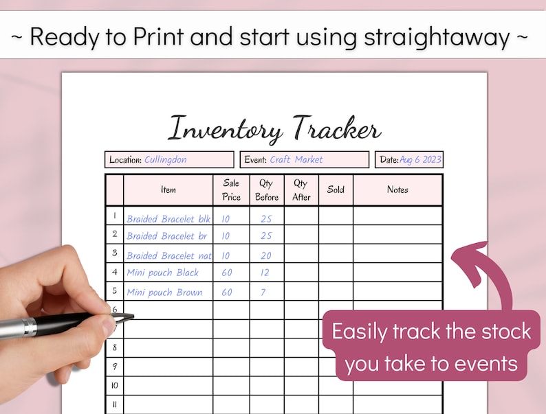 Inventory Tracker Printable In-person Stock Tracking Sheet - Etsy