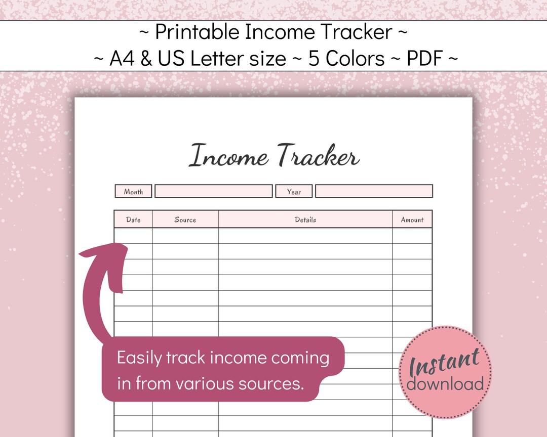 Income Tracker Printable, Financial Planner, Monthly Income Sheet ...
