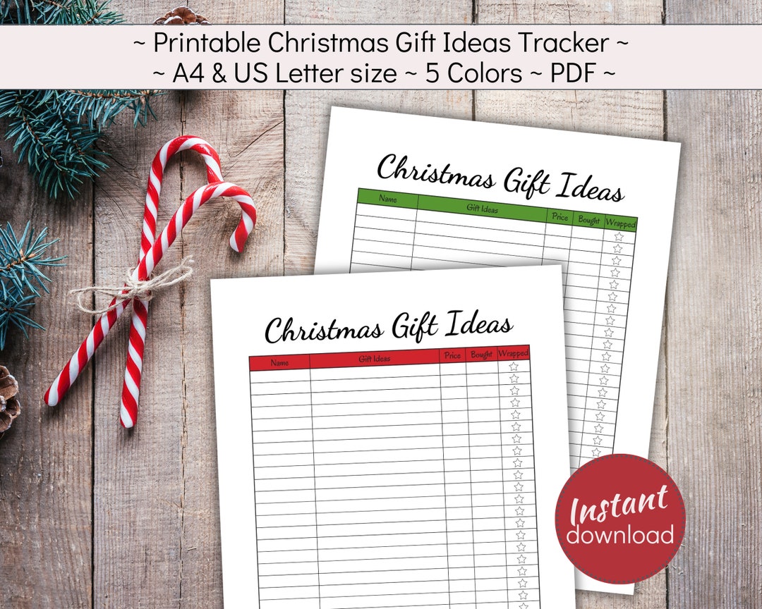 Christmas Gift Ideas Tracker Printable, Winter Holiday Season Planner ...