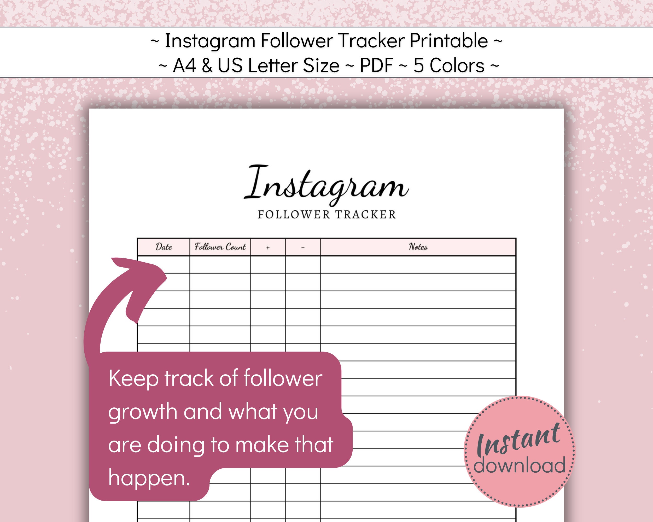 Instagram Follower Tracker Printable, Social Media Subscriber Growth ...