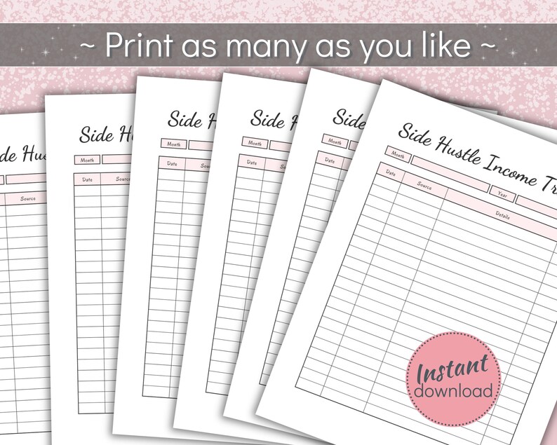 Side Hustle Income Tracker Printable, Paycheck Planner, Income Stream ...