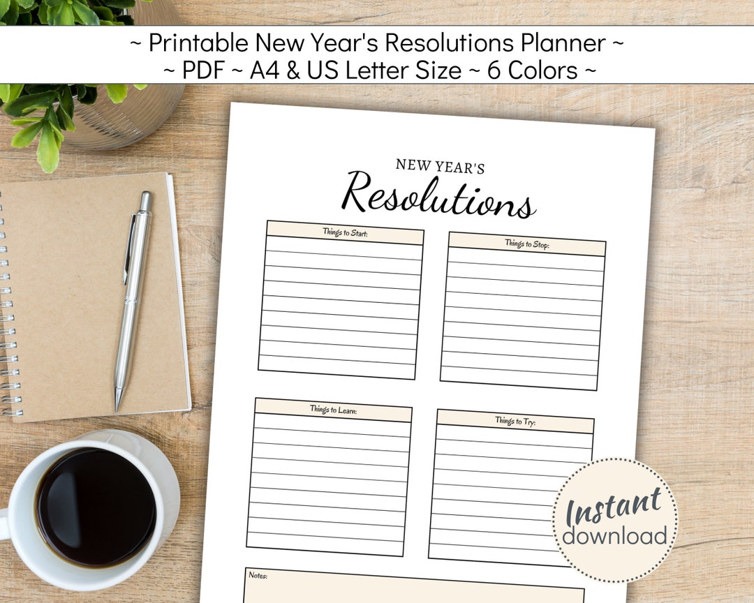 Printable New Year's Resolutions, Fresh Start New Me Worksheet, NYE ...