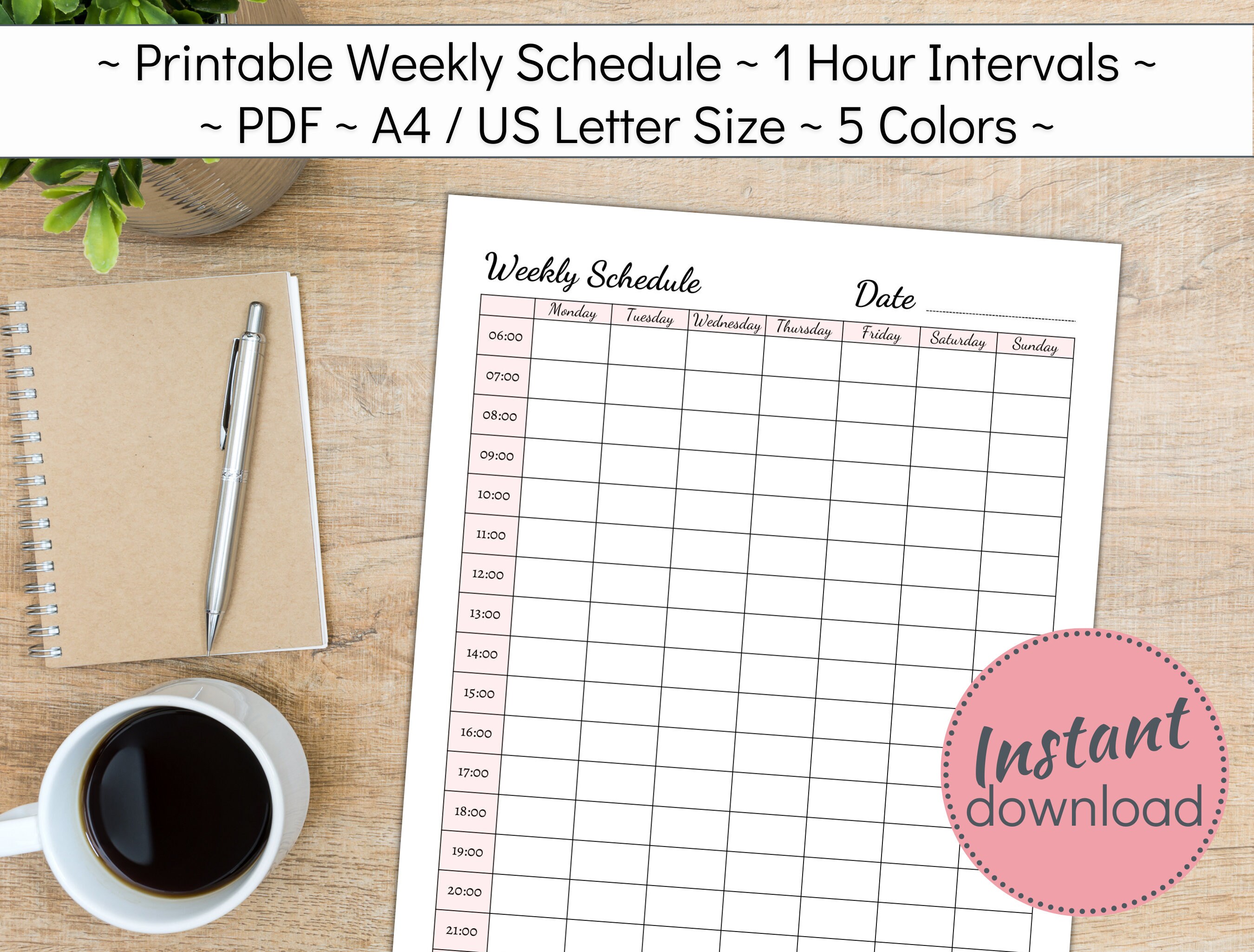 1 Hour Weekly to Do List Printable on 1 Page, Minimalist Overview Week Planner, Study Timetable ...
