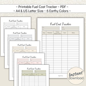 Printable Fuel Cost Tracker, Driving Expense Logbook, Gas Price Log ...