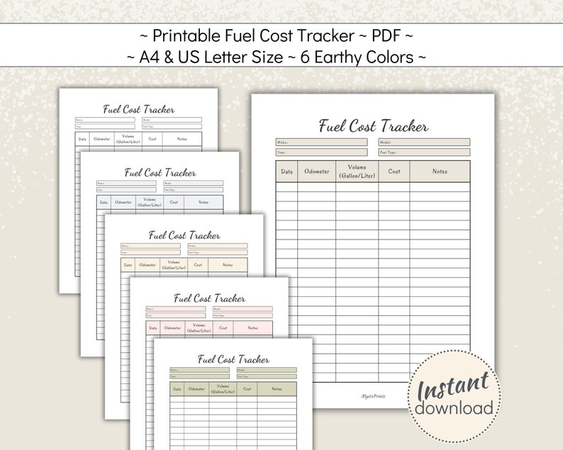 Printable Fuel Cost Tracker, Driving Expense Logbook, Gas Price Log ...