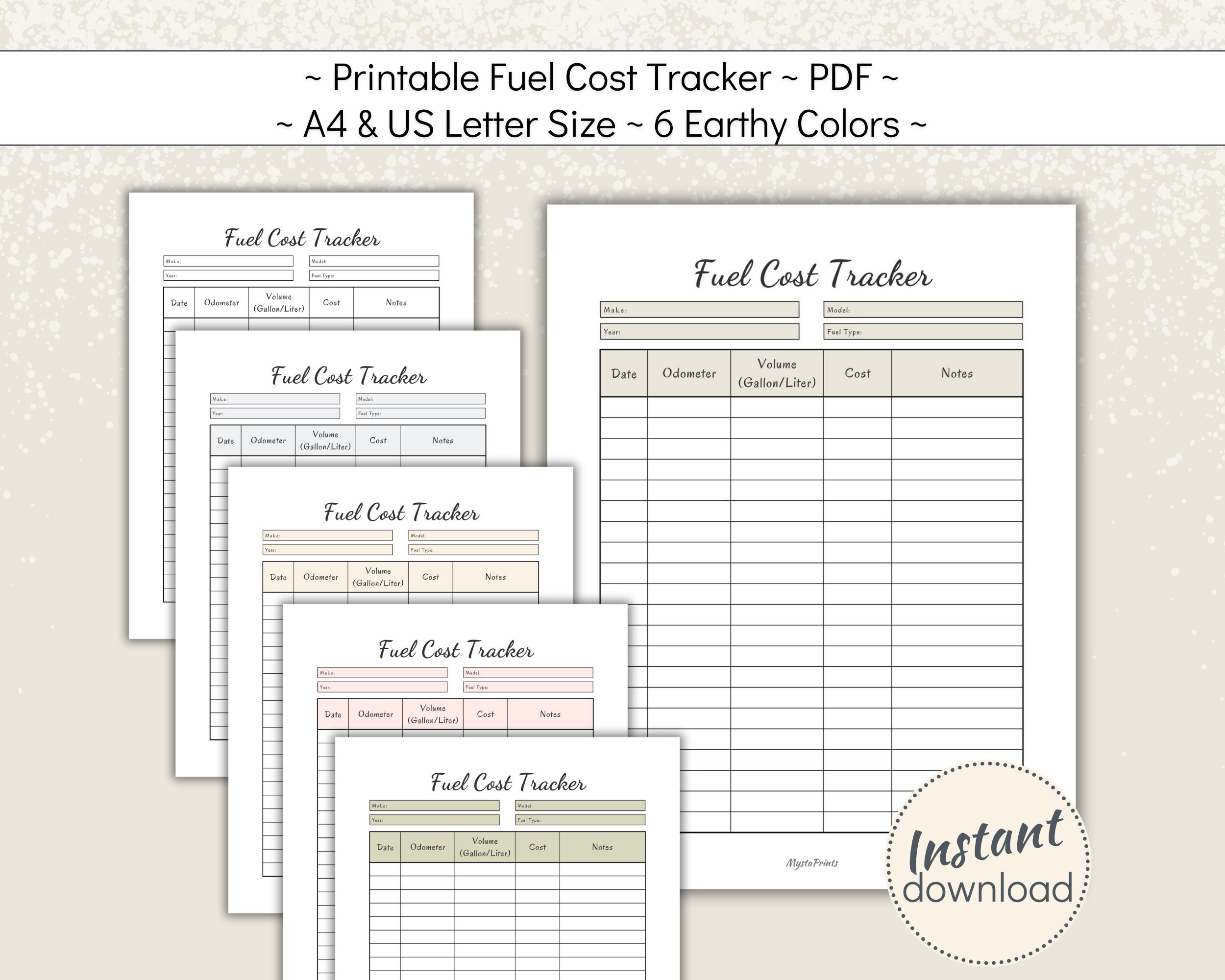 Printable Fuel Cost Tracker, Driving Expense Logbook, Gas Price Log ...