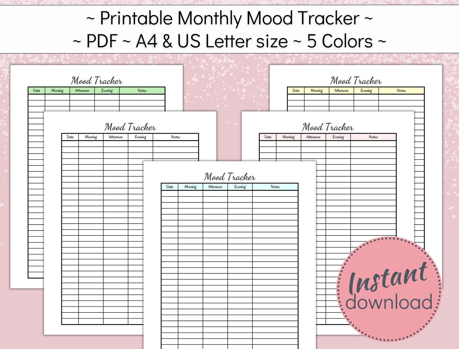 Simple Monthly Mood Tracker Printable, Daily Emotions Record, Wellness ...