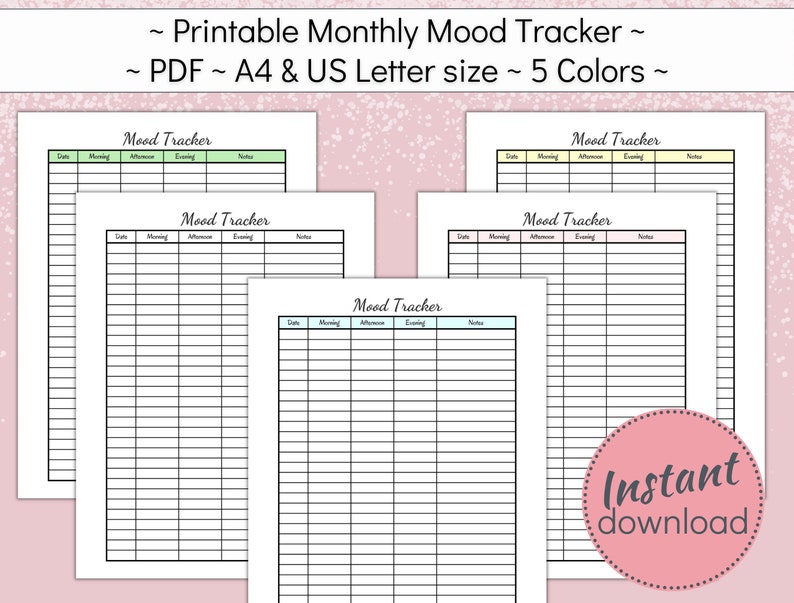 Simple Monthly Mood Tracker Printable, Daily Emotions Record, Wellness ...