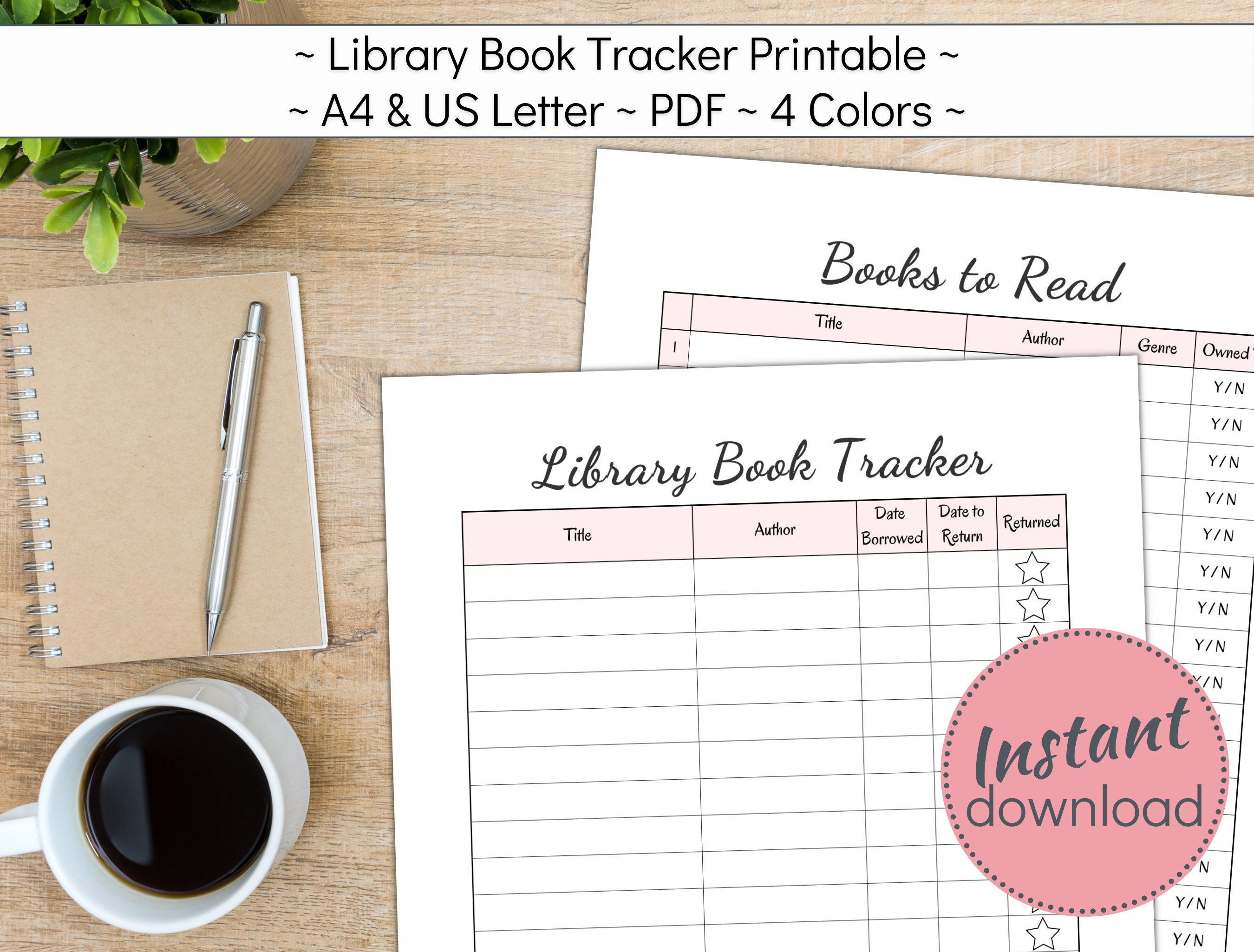 Library Book Tracker Printable, Book Borrow Lending Log, Return Due ...