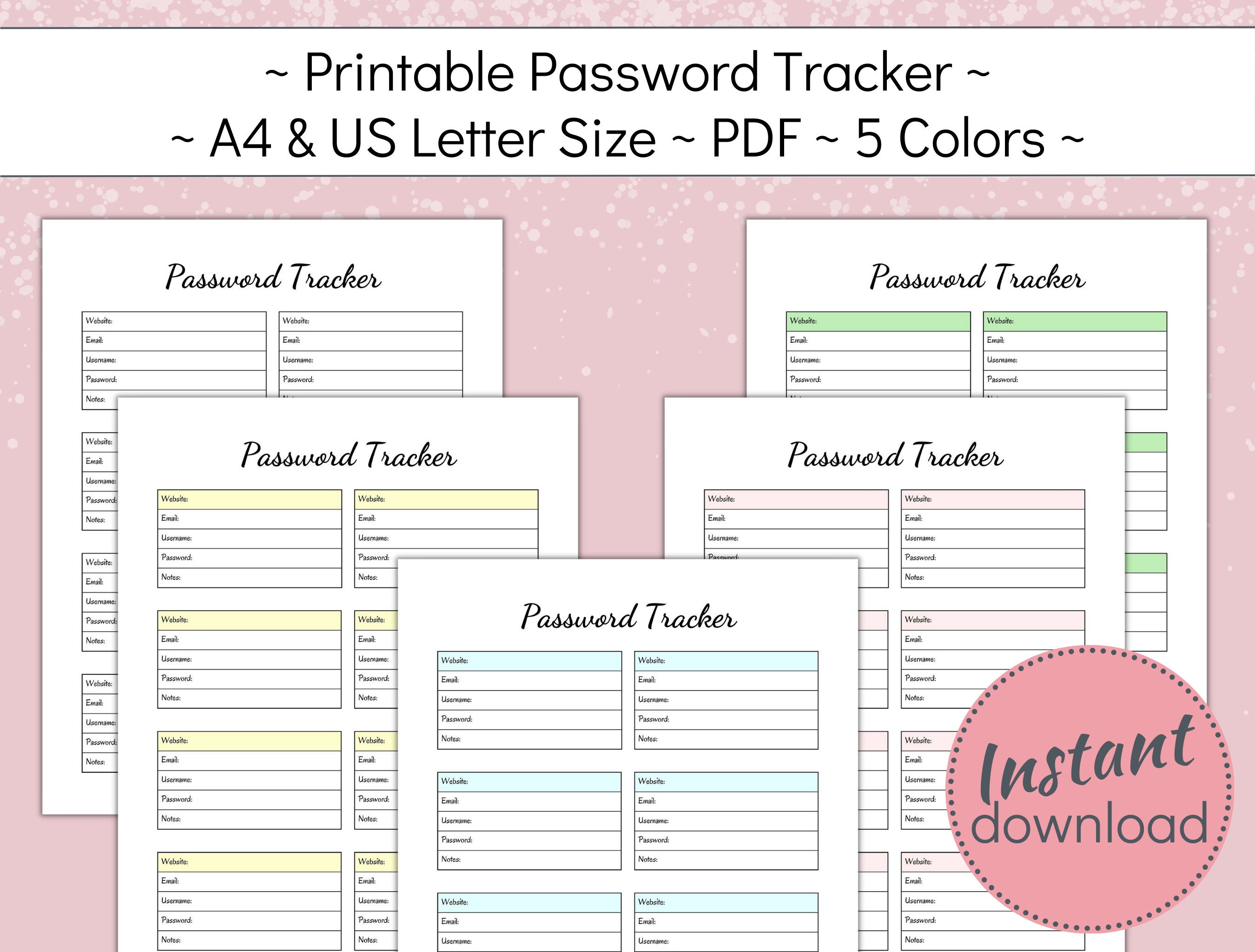 Password Tracker Printable, Website Login Details List, Online Account ...
