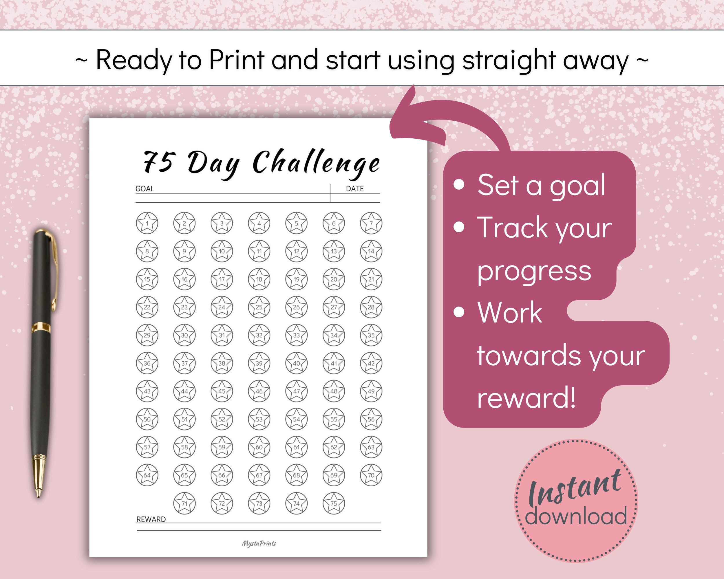 Goal Setting Printable Bundle, Challenge Progress Tracker, Habit ...